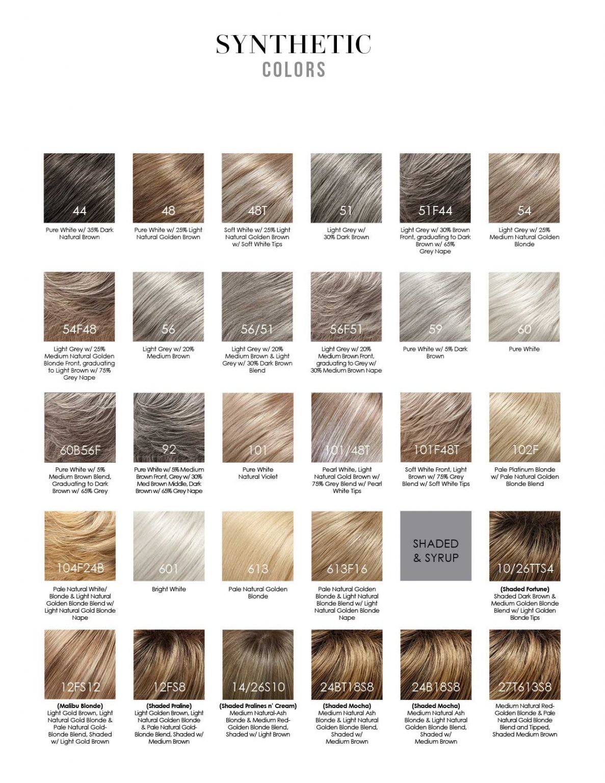 Jon Renau Synthetic Color Chart - LA Wig Company